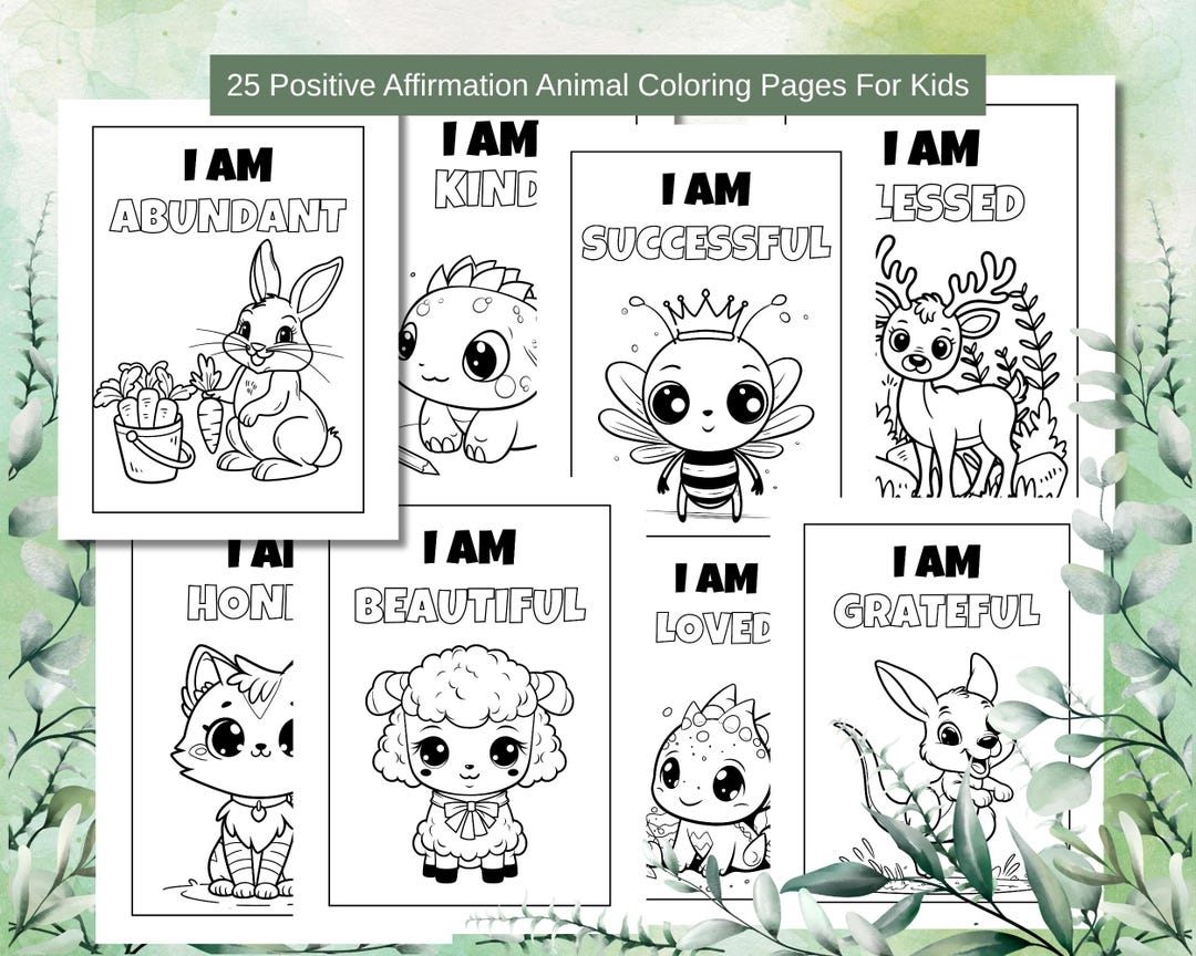 Positive Affirmations Animal Coloring Pages for Kids (printable) - Etsy
