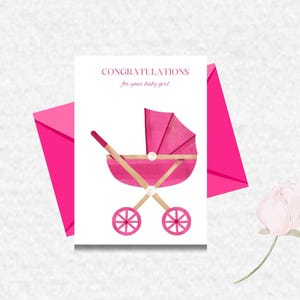 Pink Stroller Baby Card: Printable Congratulations Card (PDF) - Etsy