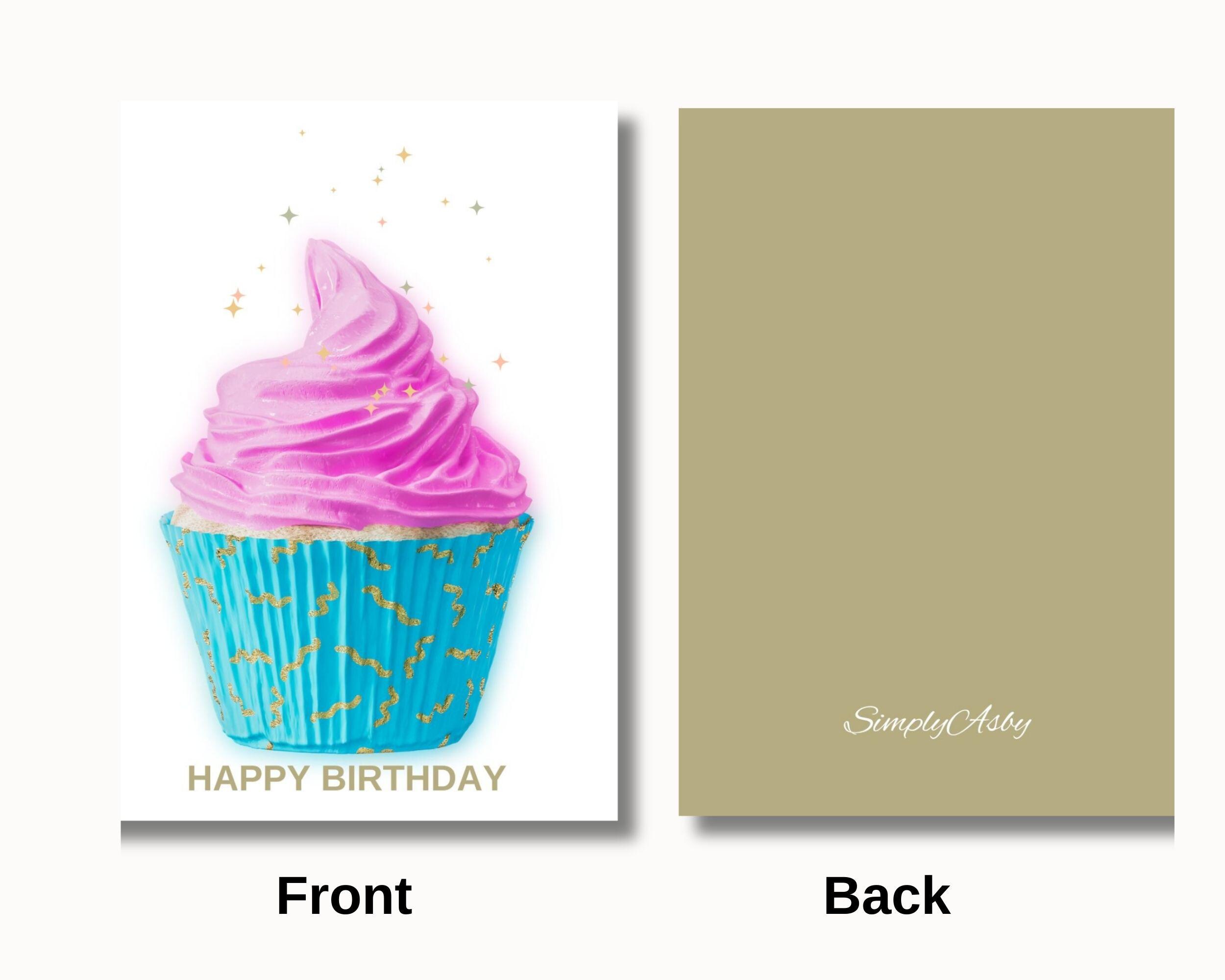 Pink Cupcake Birthday Card: Printable Greeting Card (PDF) - Etsy