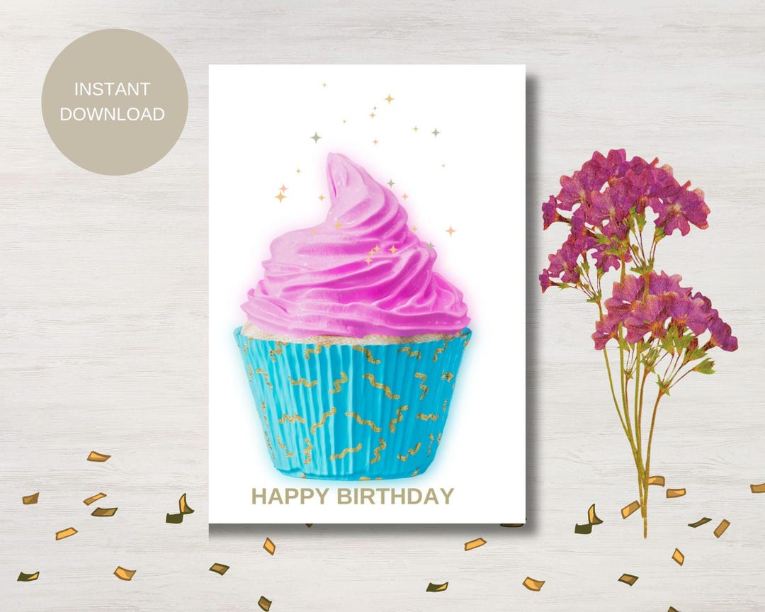 Cupcake Birthday Card Happy Birthday Card Printable Birthday Card for ...