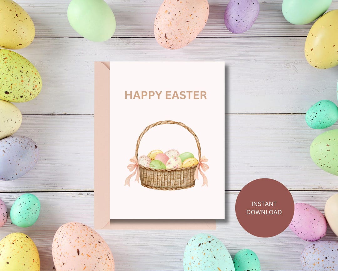Happy Easter Printable Card-easter Egg Basket Printable-printable ...