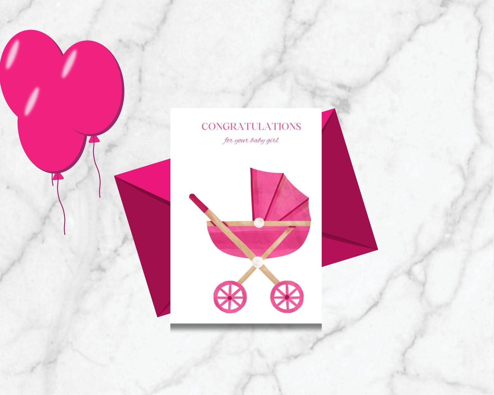 Pink Stroller Baby Card: Printable Congratulations Card (PDF) - Etsy