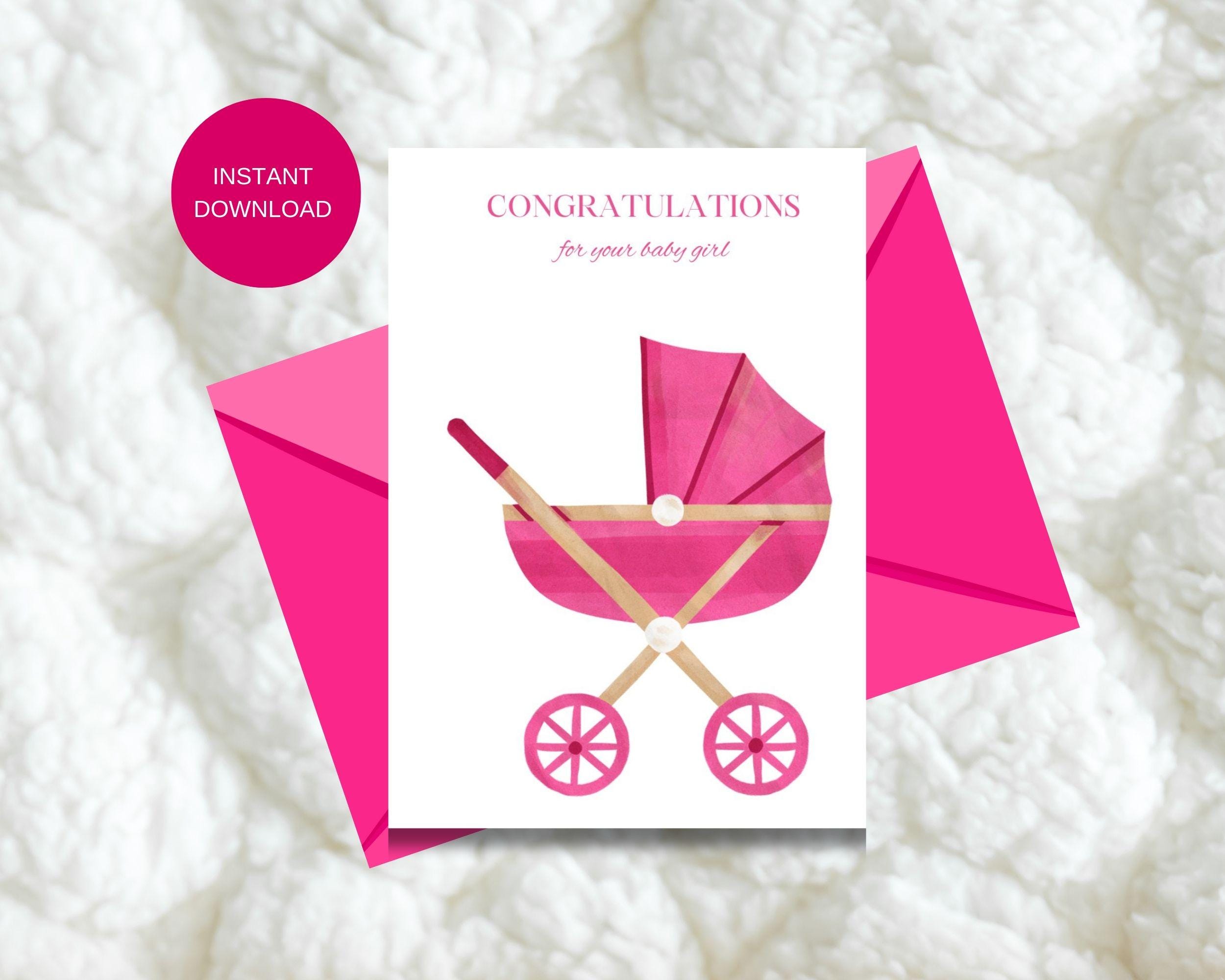 Pink Stroller Baby Card: Printable Congratulations Card (PDF) - Etsy