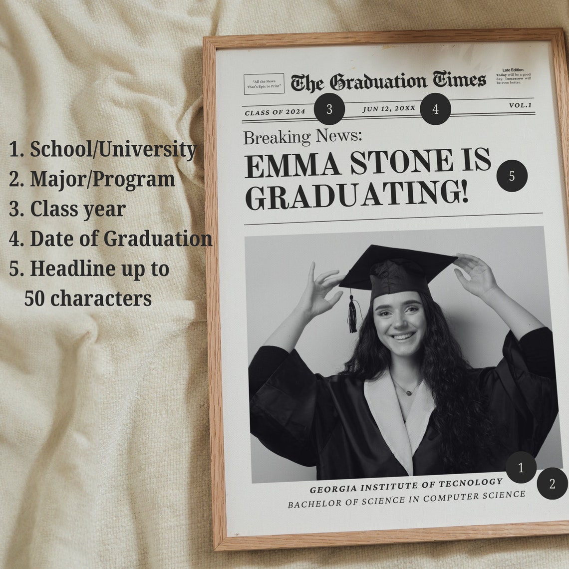 Custom Graduation Print | Newspaper Graduating Gift | Custom Graduation ...
