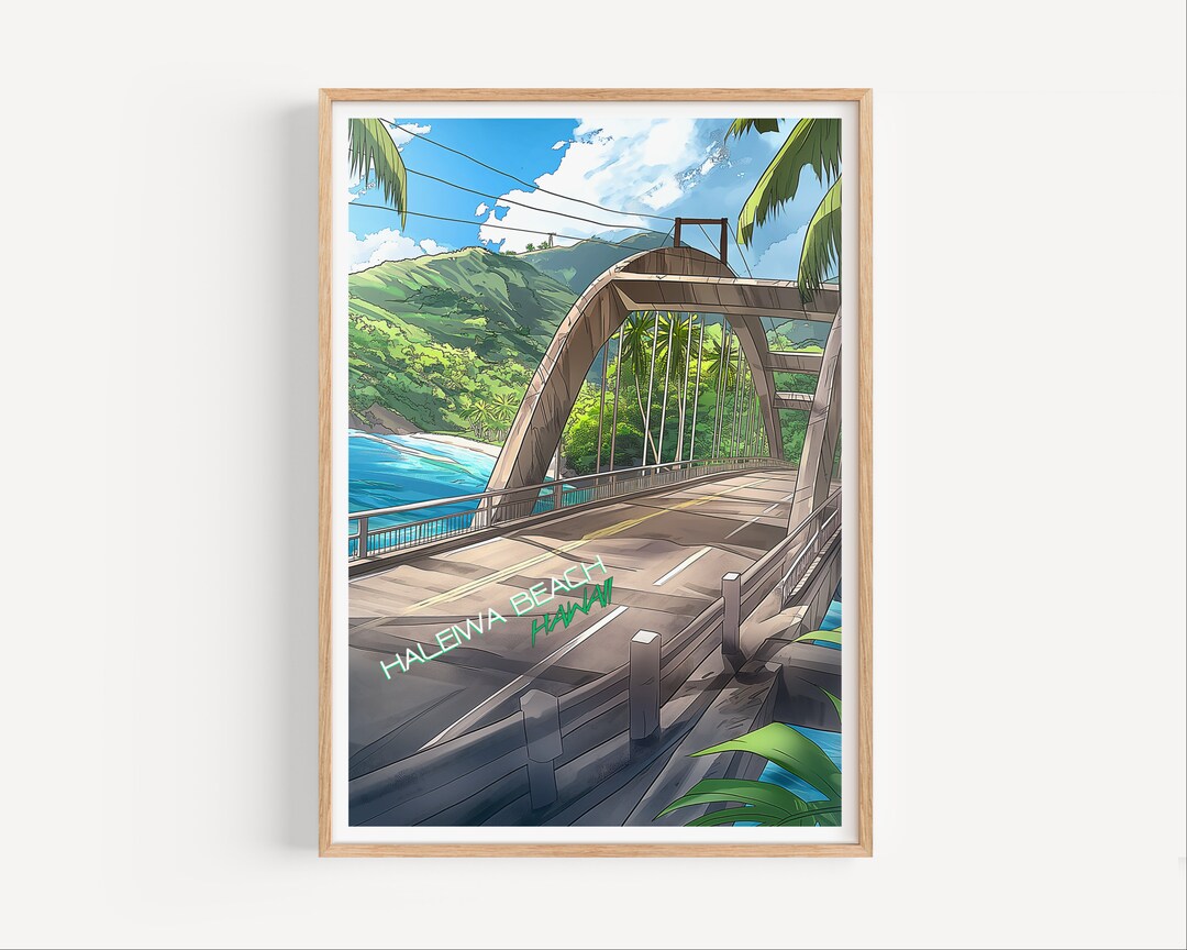Haleiwa Surf Poster, Rainbow Bridge, North Shore, Oahu Travel Poster ...
