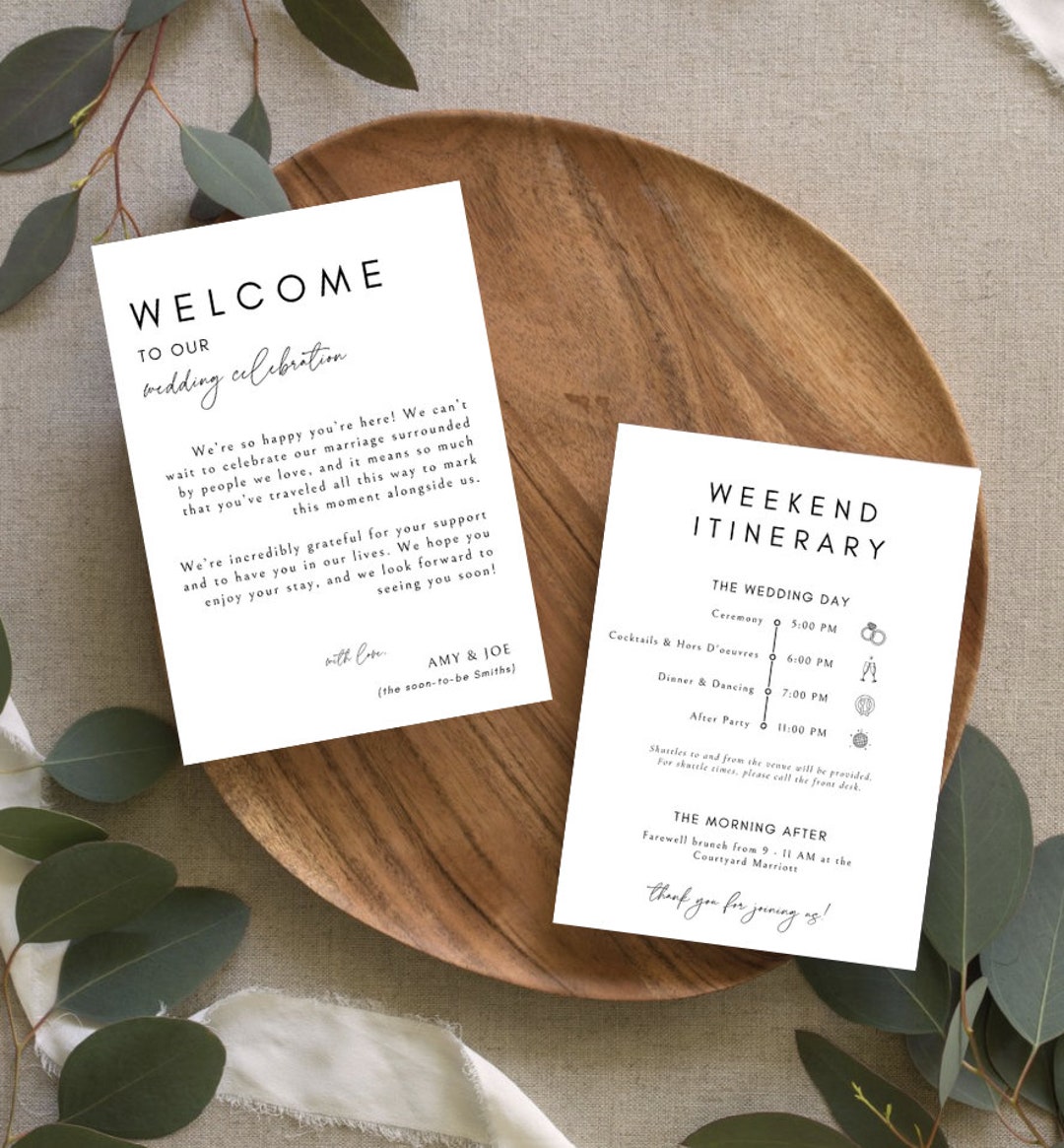 Modern Welcome Letter & Timeline Template Minimalist Wedding Order of ...