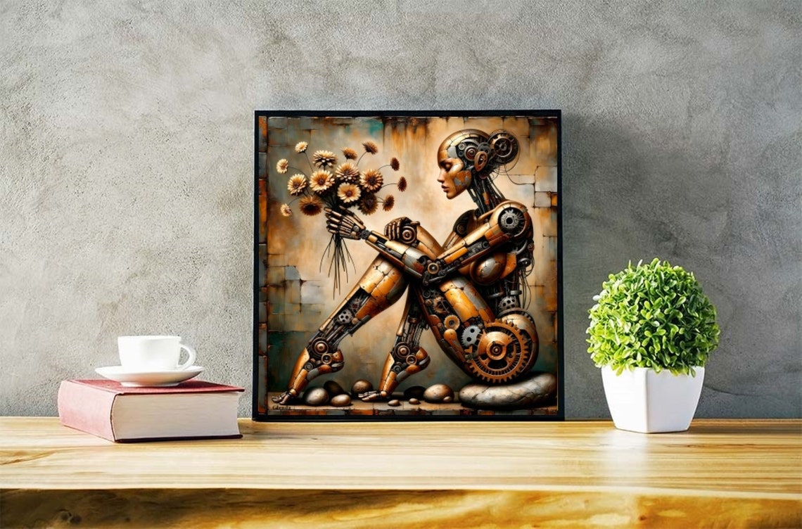 Fantasy Mechanical Woman With Flowers Gears Digital Download of AI ...