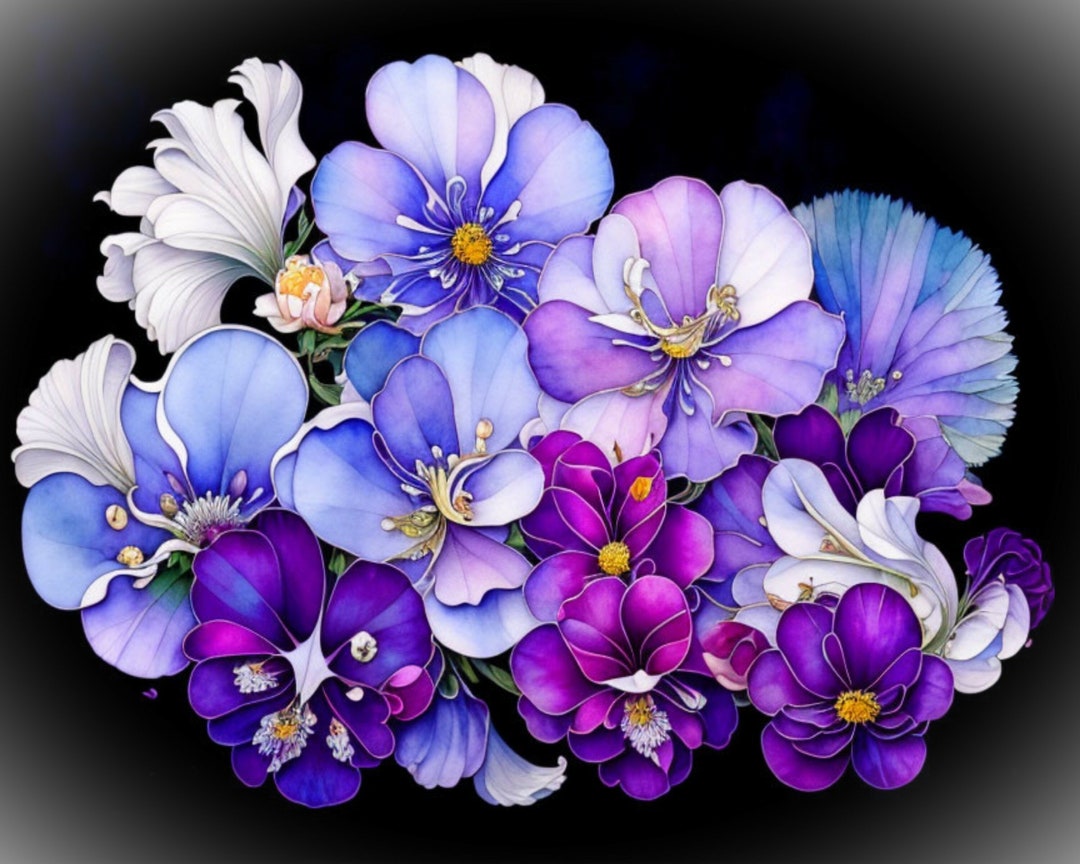 Purple and Blue Flowers Floral Flora Blossoms Digital Download of AI ...