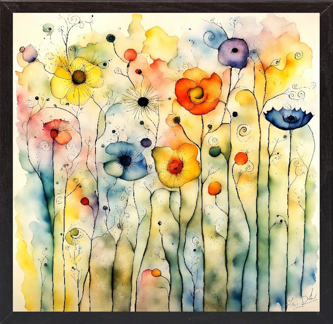 Vibrant Whimsical Watercolor Wildflowers Flowers Blossoms Fantasy Flora ...