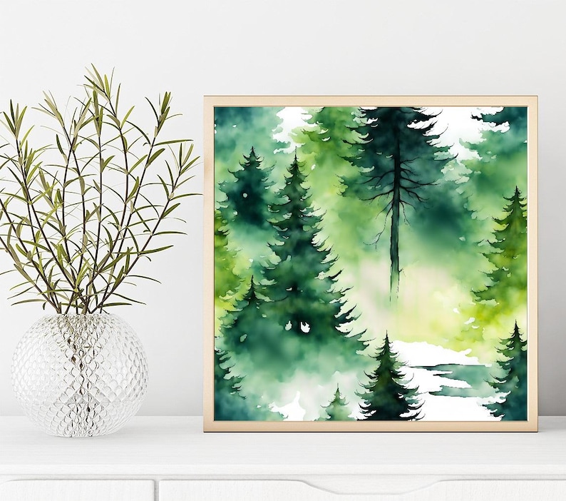 Evergreen Trees Forest Watercolor Landscape Digital Download - Etsy