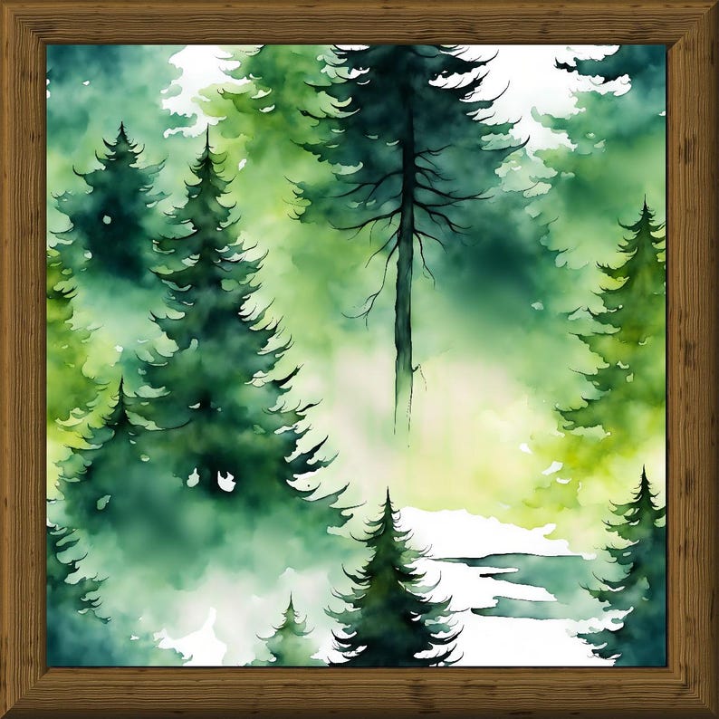Evergreen Trees Forest Watercolor Landscape Digital Download - Etsy
