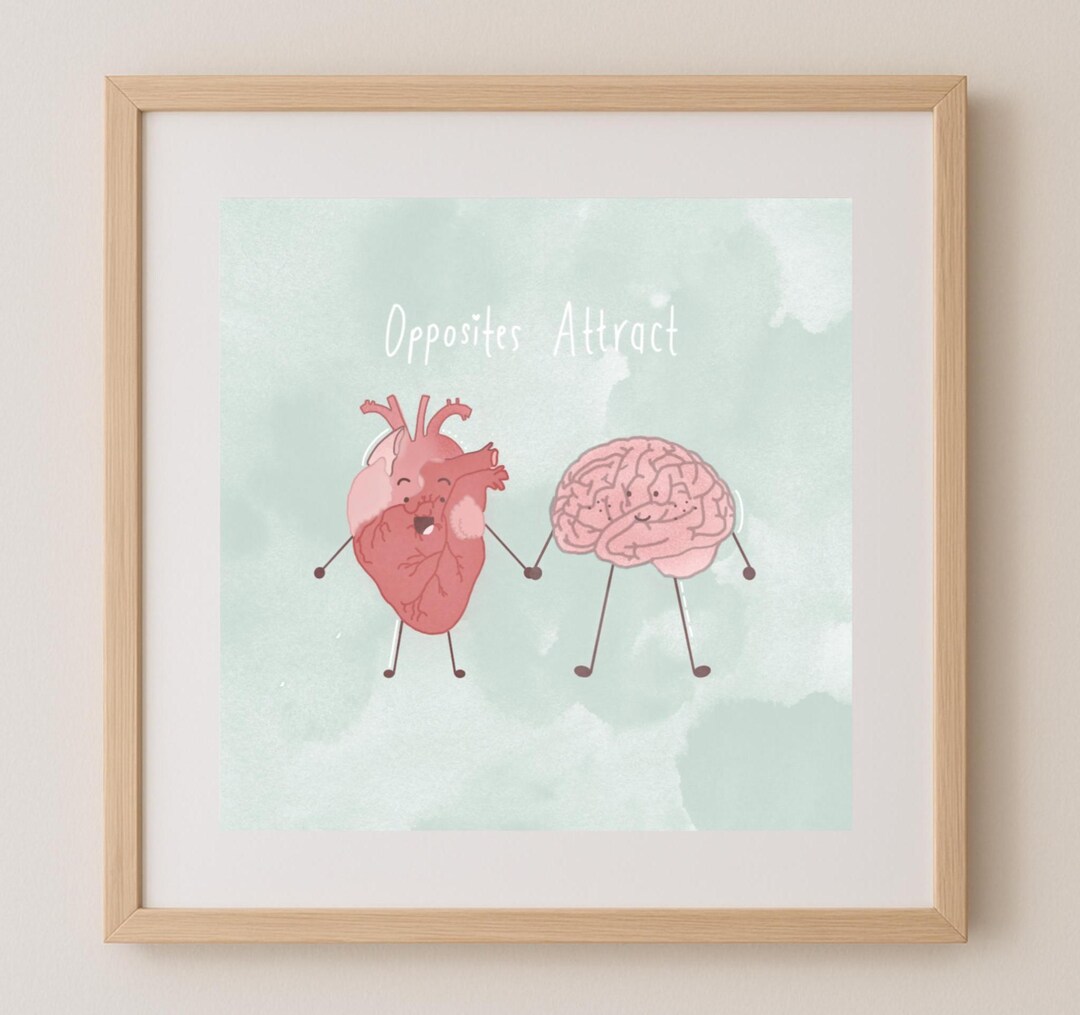 Opposites Attract - Heart & Mind Digital Illustration Print - Etsy