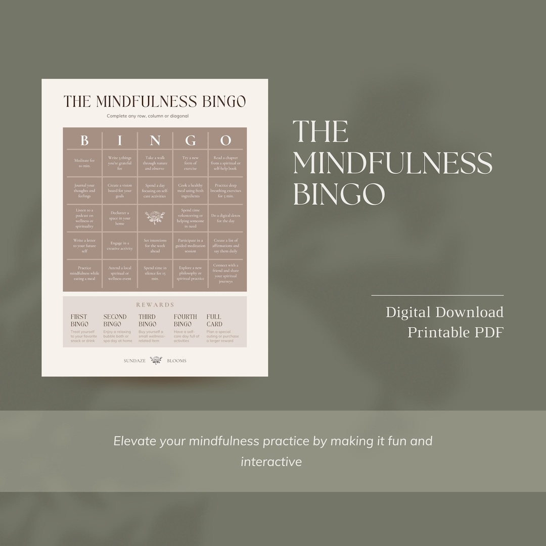 The Mindfulness Bingo | Wellness Bingo | Wellness and Spirituality Game ...