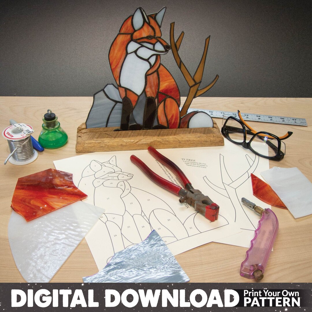 DIGITAL DOWNLOAD PATTERN: Stained Glass Fox, Tiffany Style ...