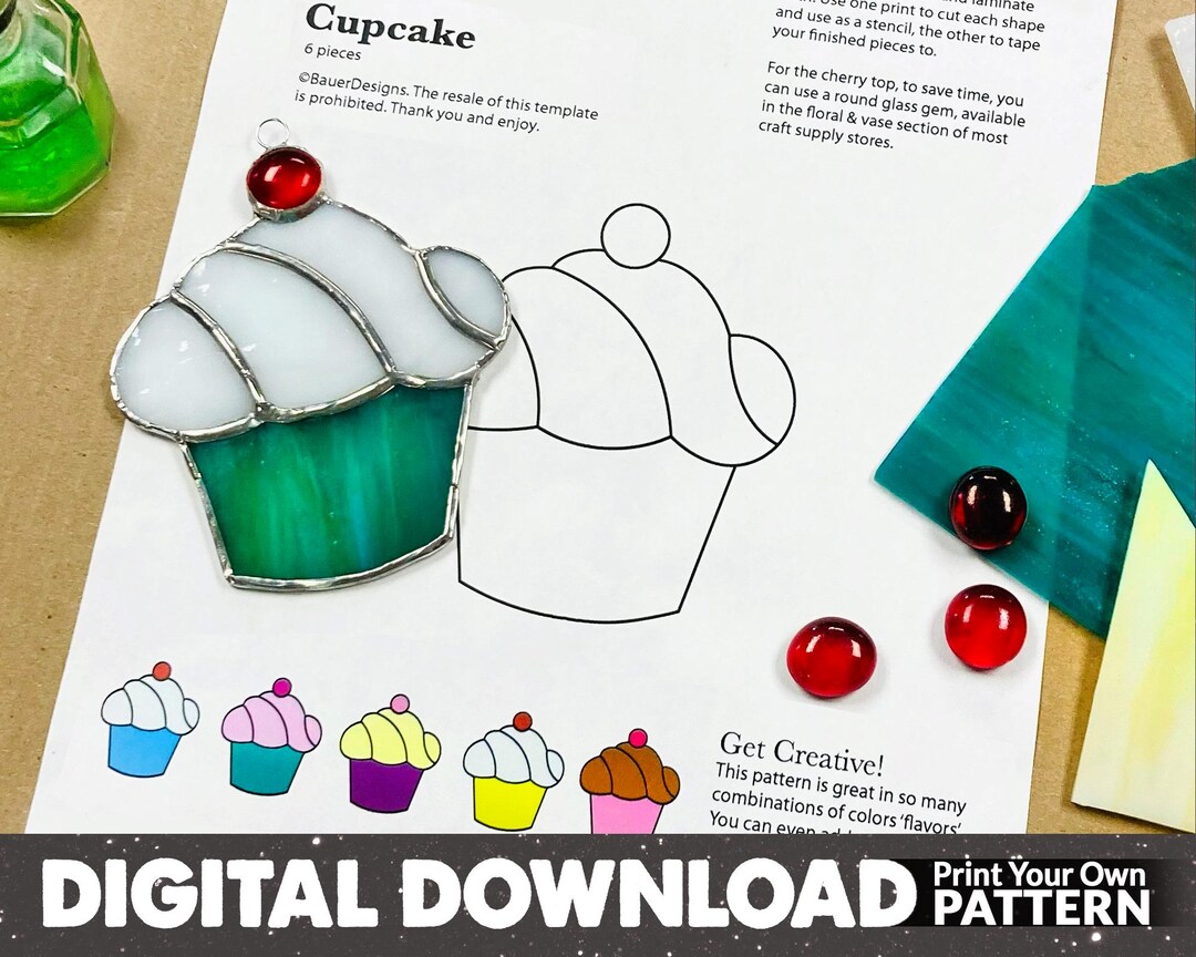 DIGITAL DOWNLOAD PATTERN: Stained Glass Cupcake, Copper Foil, Beginner ...