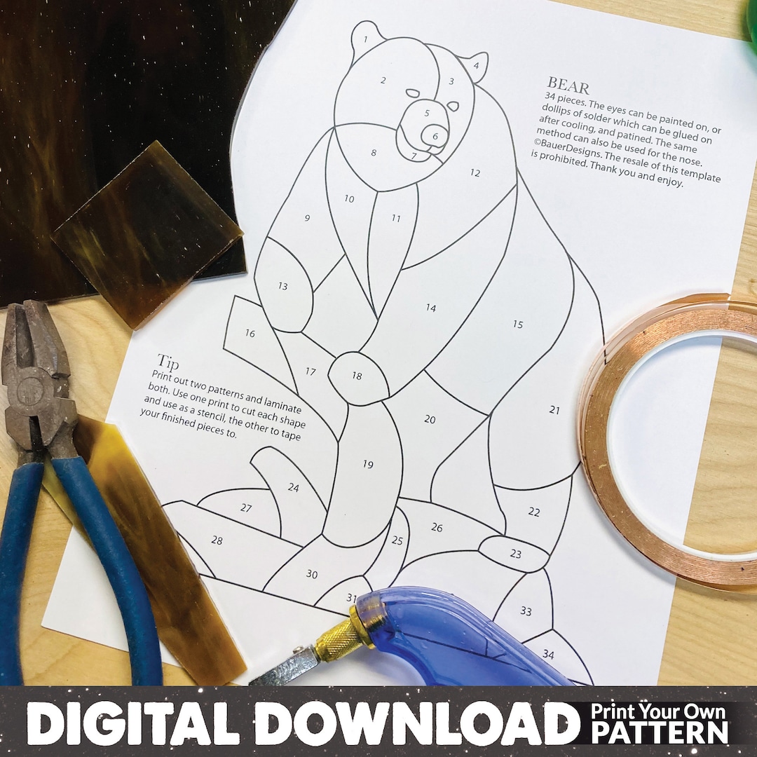 DIGITAL DOWNLOAD PATTERN: Stained Glass Bear, Tiffany Style ...