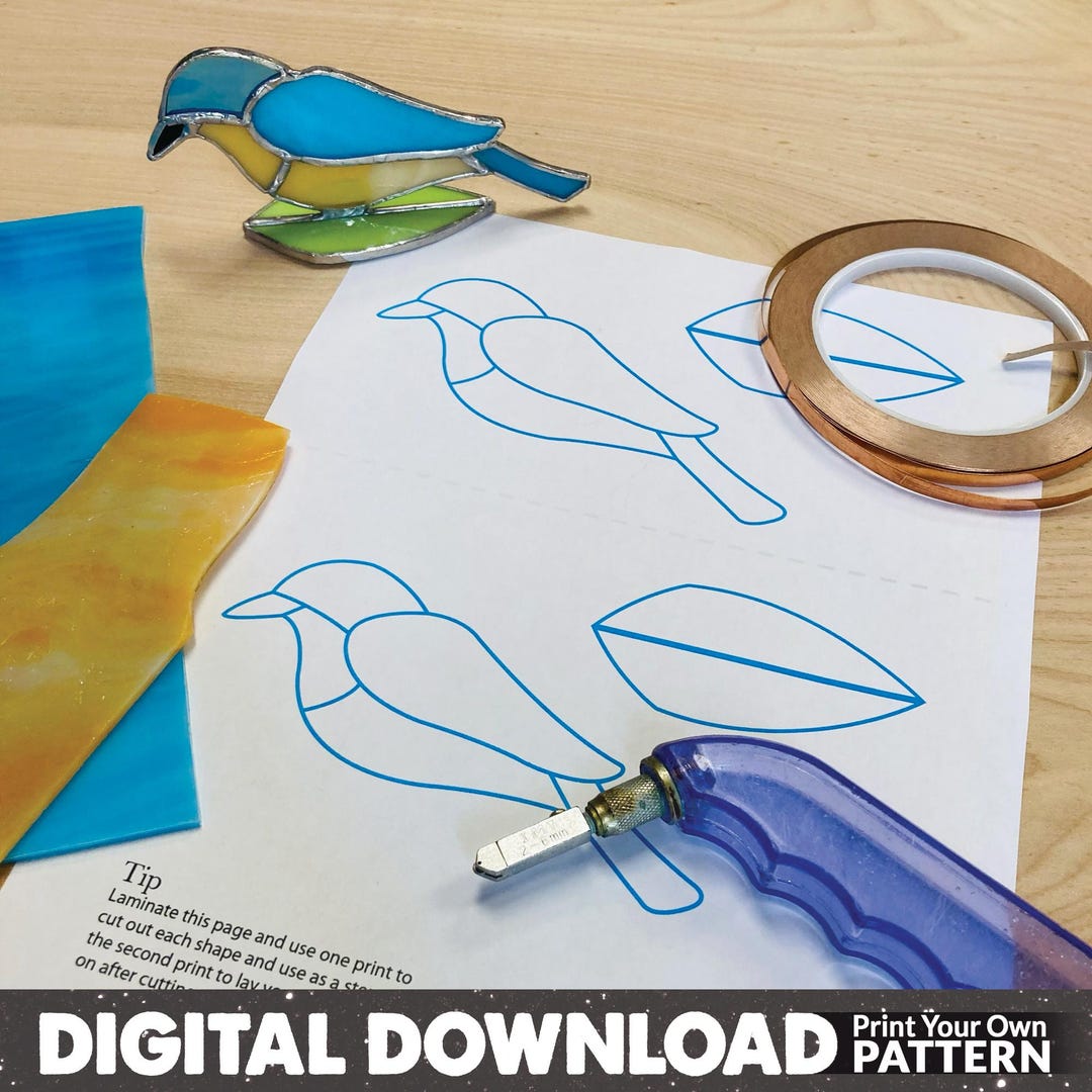 Stained Glass Blue Bird Pattern: Beginner Copper Foil (digital Download ...