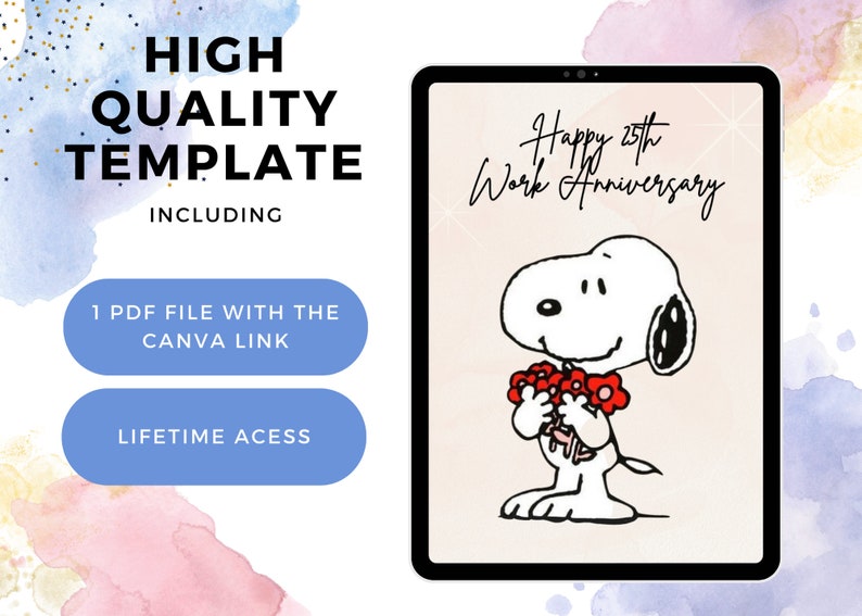 Snoopy Work Anniversary Card Digital Download Template Canva Dogs Theme ...