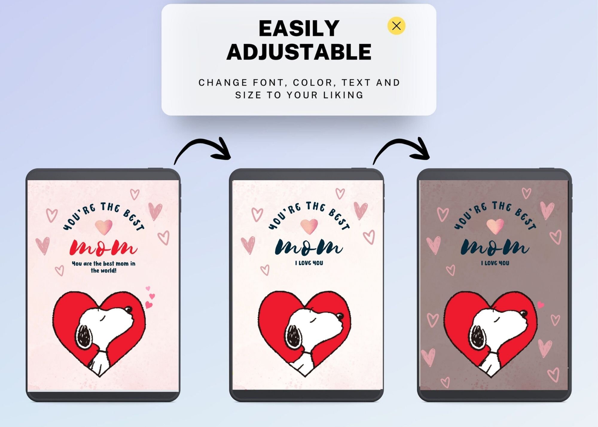 Snoopy Love Video Card Digital Download Template JPG or MP4 Editable ...