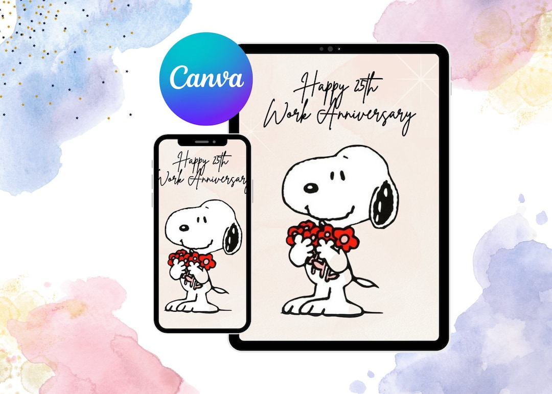 Snoopy Work Anniversary Card Digital Download Template Canva Dogs Theme ...