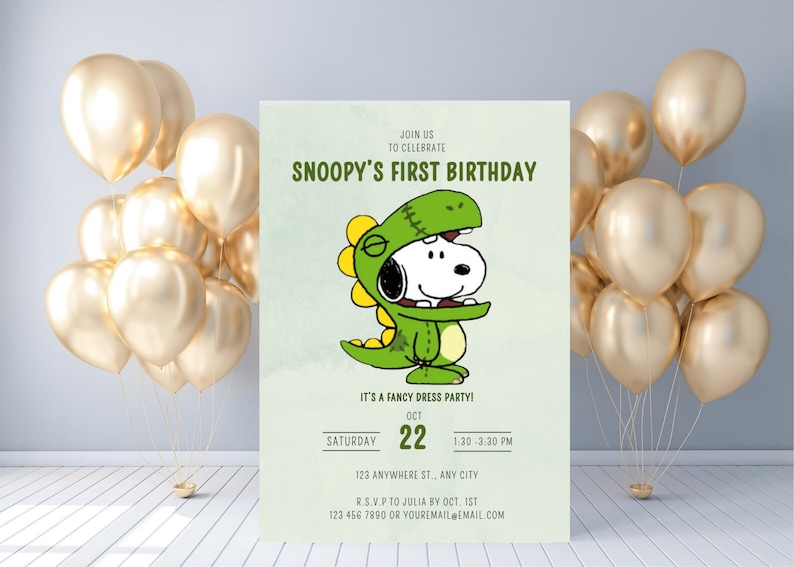 Snoopy Birthday Invitation for Children Fancy Dress Party Invite ...
