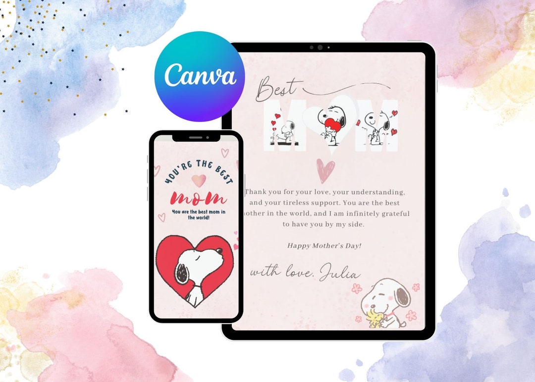 Snoopy Love Video Card Digital Download Template JPG or MP4 Editable ...