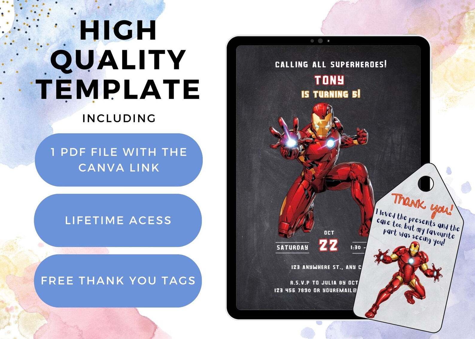 The Ironman Chalkboard Birthday Invitation, Iroman Invite, Party ...