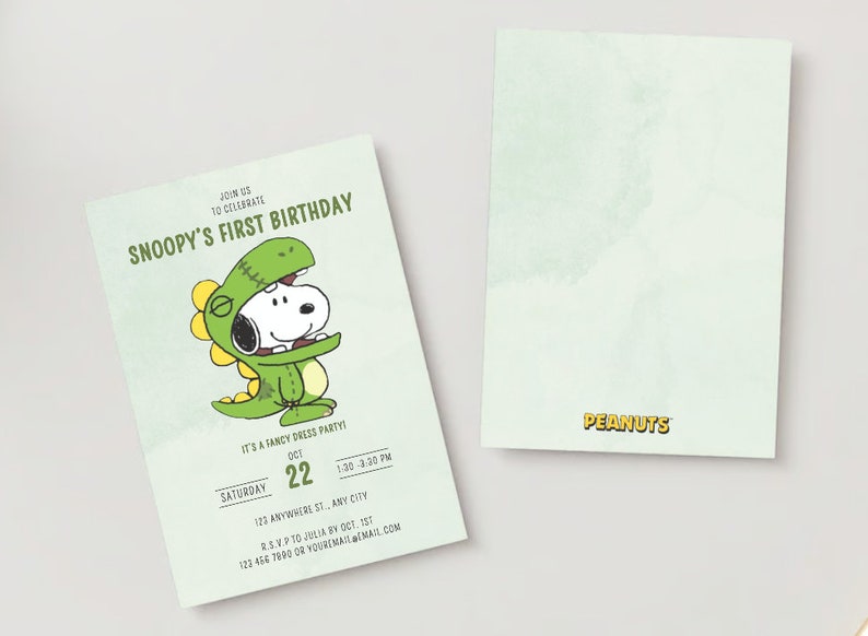 Snoopy Birthday Invitation for Children Fancy Dress Party Invite ...