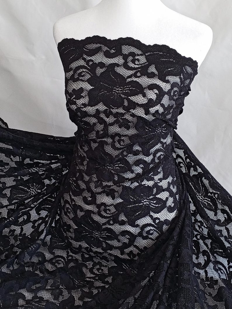 Oversized Floral Black Stretch Lace Fabric – Nocturne Bloomrise Vintage ...