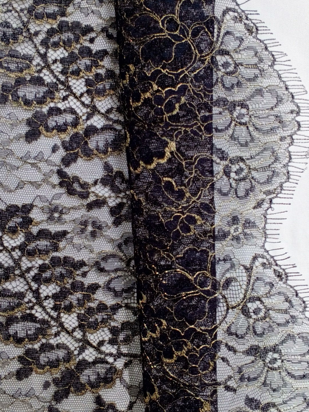 Metallic Gold/black "midnight Floral Gilded Lace" Chantilly Lace ...