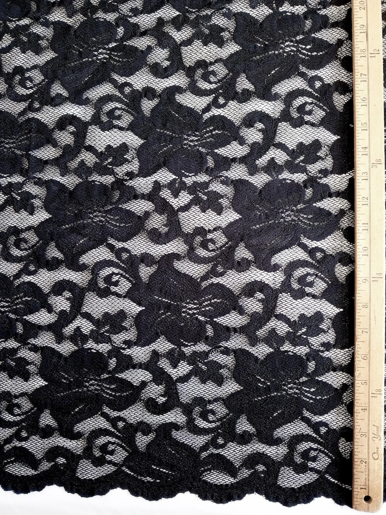 Oversized Floral Black Stretch Lace Fabric – Nocturne Bloomrise Vintage ...