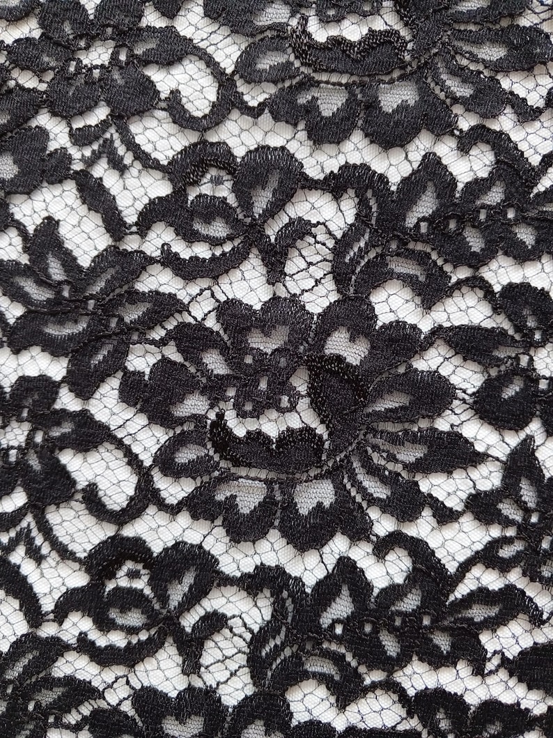 Black Rose Lattice Floral Lace Fabric – Vintage Large Rose Medallion ...