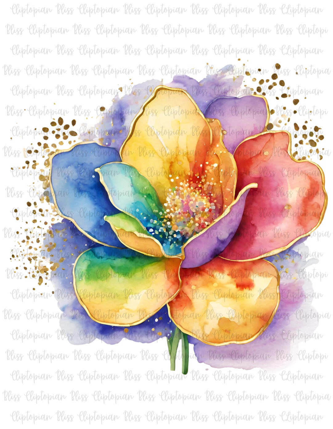 Watercolor Rainbow Abstract Flowers Clipart Collection(12 Files) - High ...