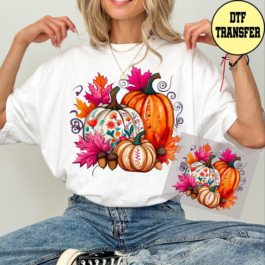 Floral Pumpkin Dtf Transfer, Fall Floral Pumpkin Season Retro Season ...