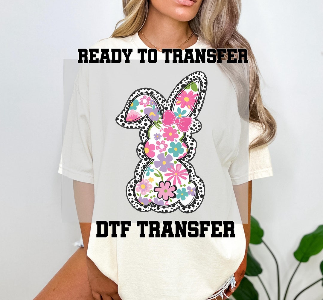 Floral Easter Bunny Dtf Transfer, Ready to Press Bunny Bow Dtf Transfer ...