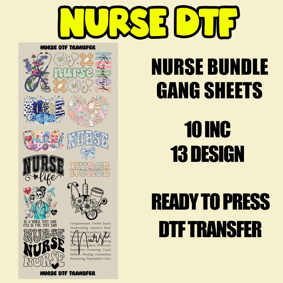 Nurse Bundle Dtf, Nurse Premade DTF Transfer, Nurse 13 Design Ready to ...