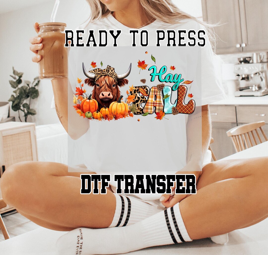 Hey Fall Cow Dtf Transfer, Fall Pumpkins Howdy Fall Ready to Press Dtf ...