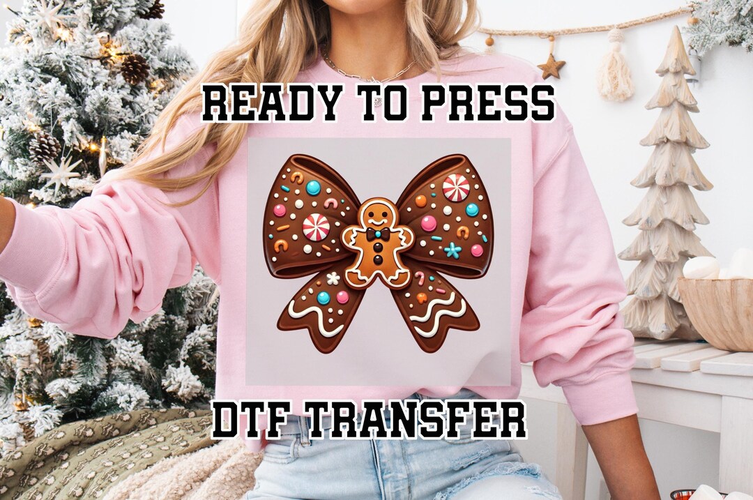 Gingerbread Dtf Transfer, Gingerbread Bow Coquette Ready to Press Dtf ...
