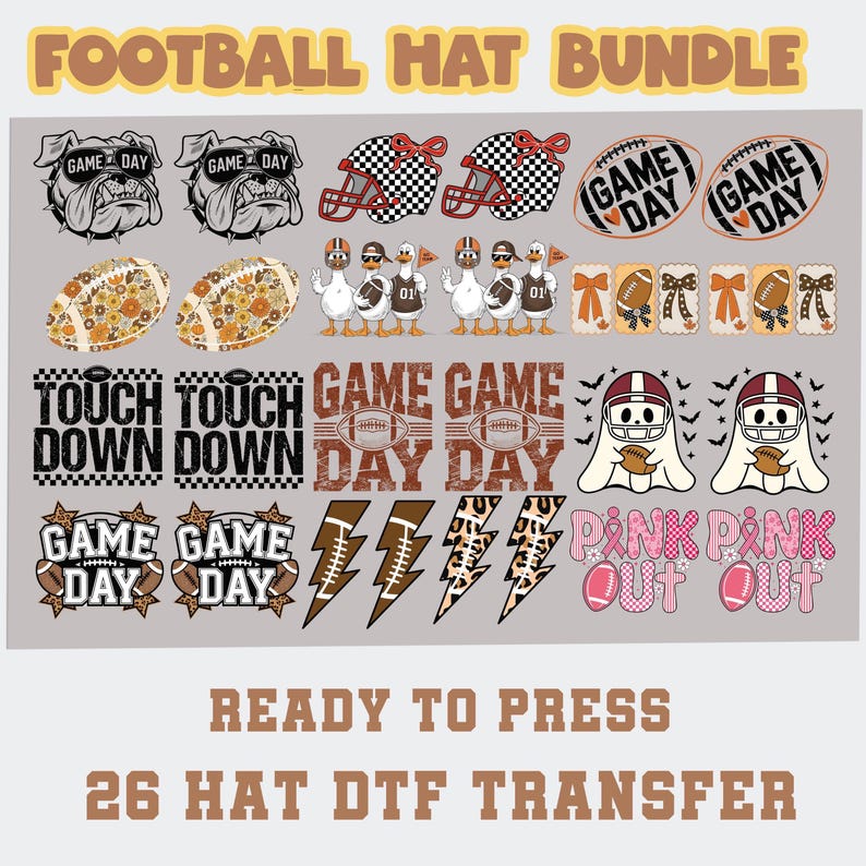 Football Hat Dtf Transfer, Football Hat Bundle Ready to Press Dtf ...