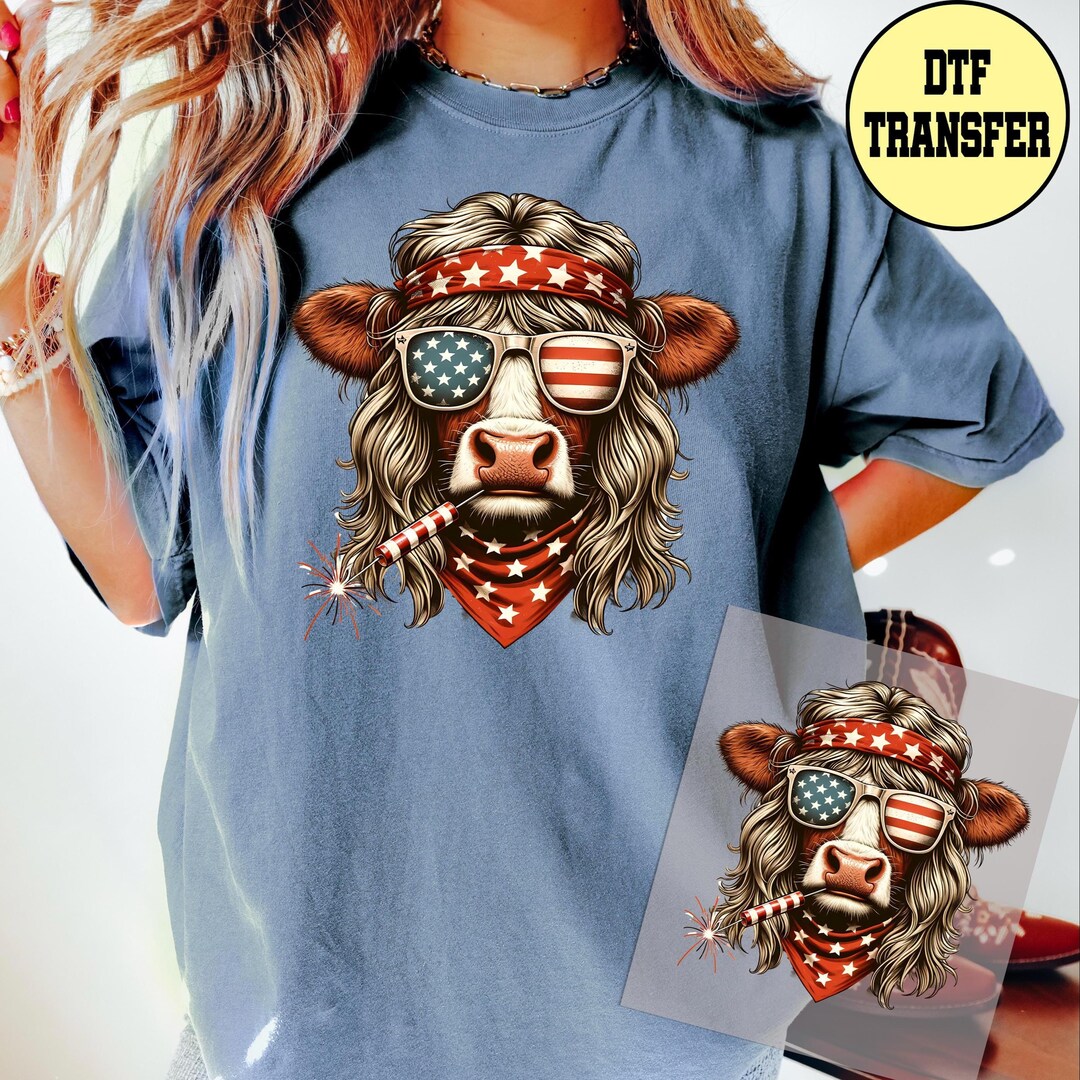 Patriotic Cow 4th of July Dtf, Cow Usa Flag Dtf Transfer, Fourth of ...