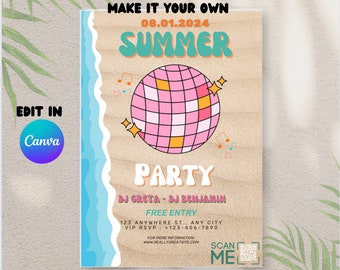 Sunset Party Invitation, Summer Party - Editable - Canva Pro Needed - Etsy