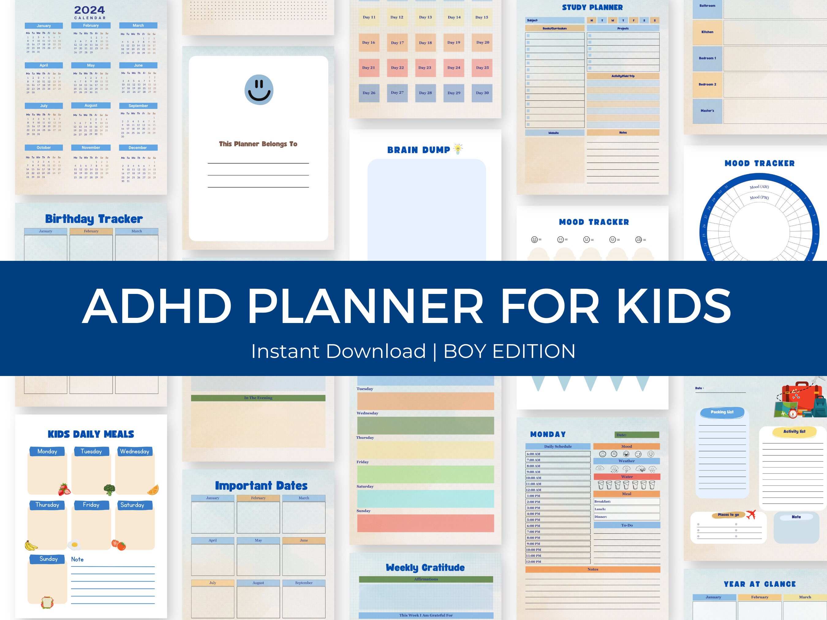 Fun Kids ADHD Planner Set: Worksheets, Calendar, Habit Tracker, Focus ...