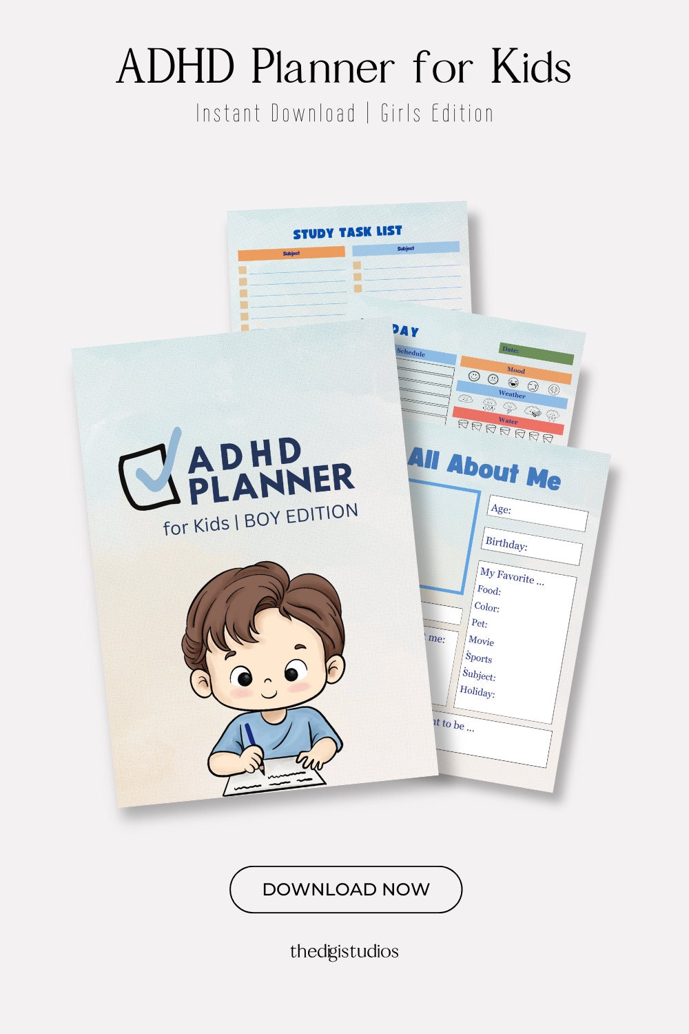 Fun Kids ADHD Planner Set: Worksheets, Calendar, Habit Tracker, Focus ...