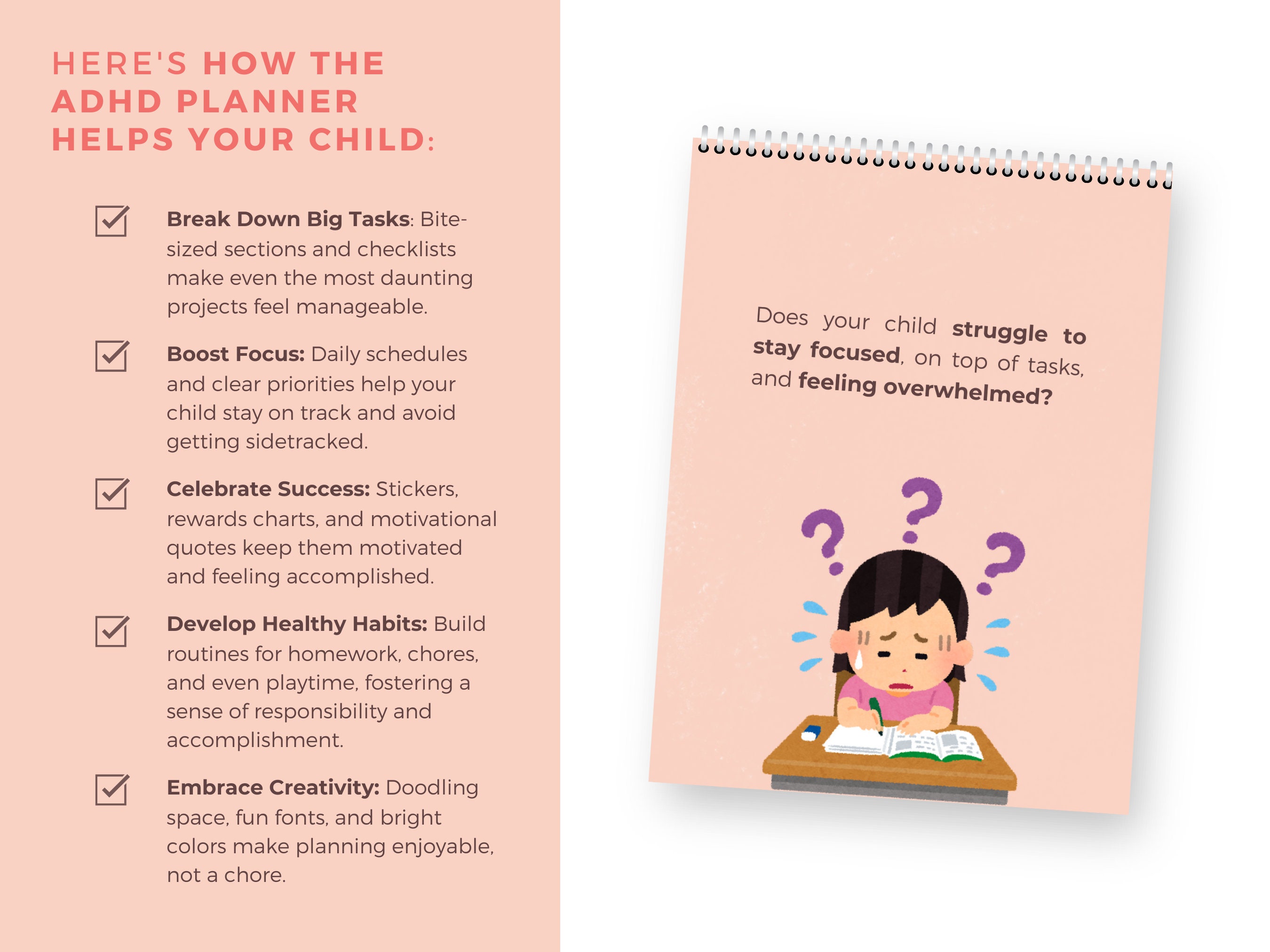 Fun Kids ADHD Planner Set: Worksheets, Calendar, Habit Tracker, Focus ...