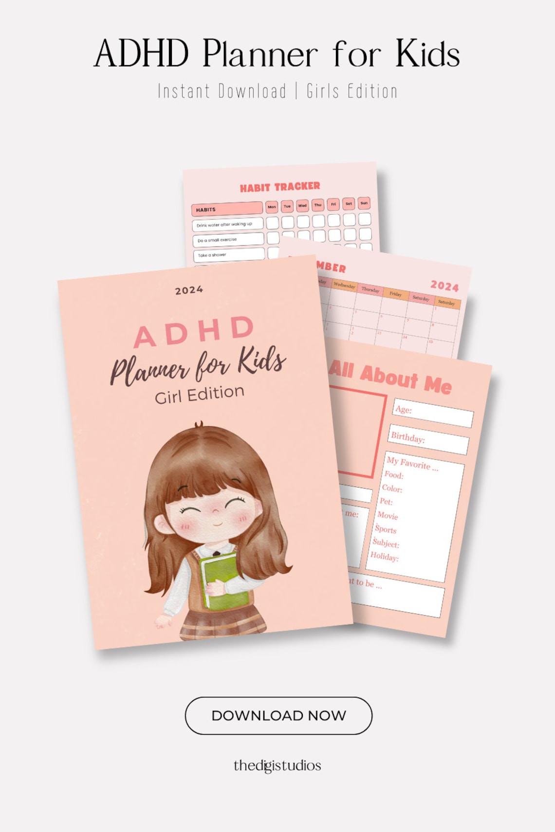 Fun Kids ADHD Planner Set: Worksheets, Calendar, Habit Tracker, Focus ...
