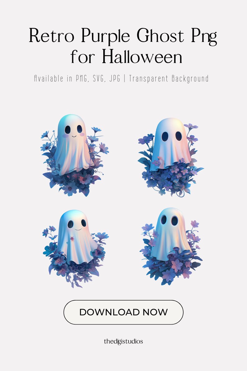 Retro Purple Halloween Ghost Cute PNG for Stickers, T-shirts & Mugs ...