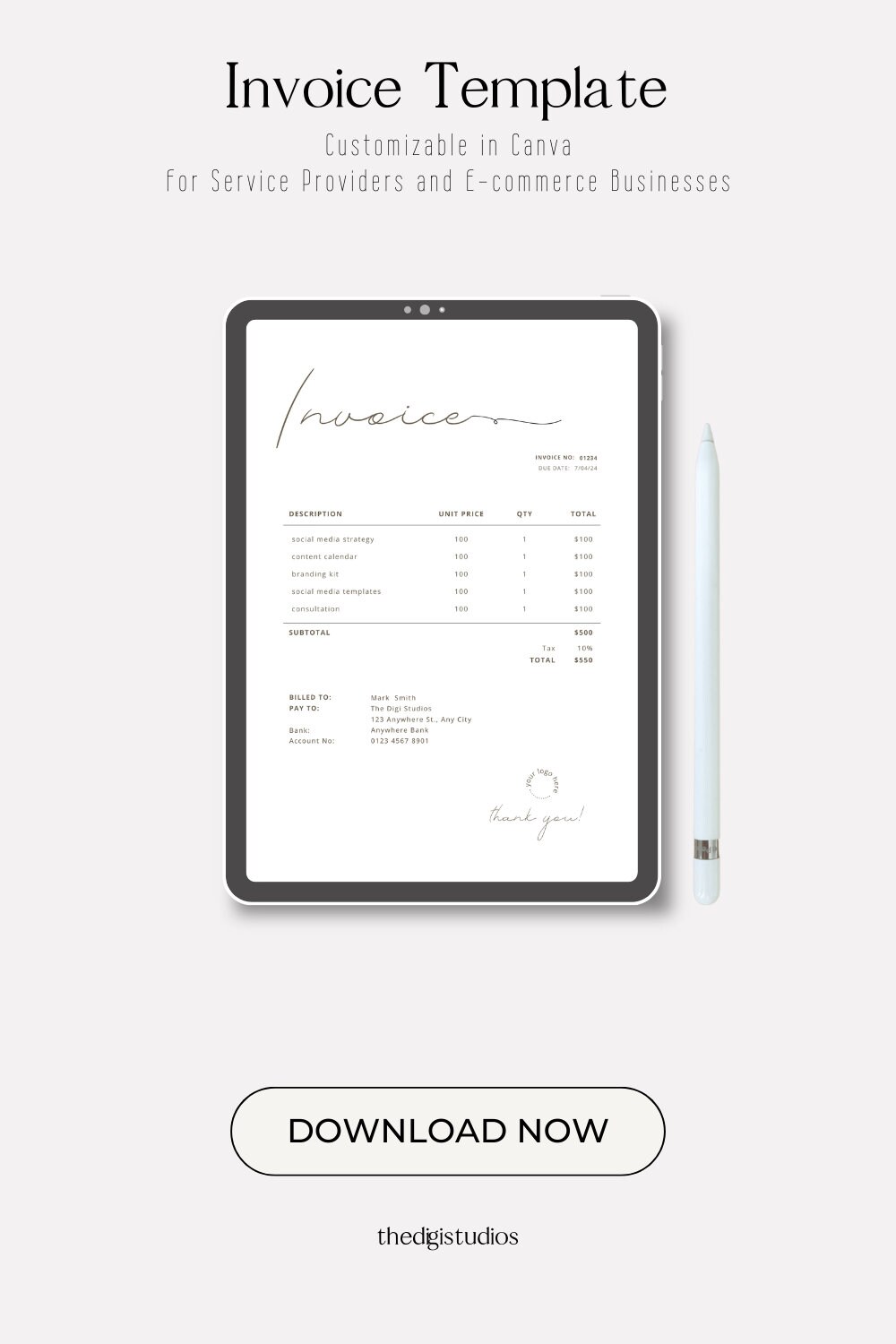 Minimalist Invoice Template for Small Businesses, Invoice Tracker ...