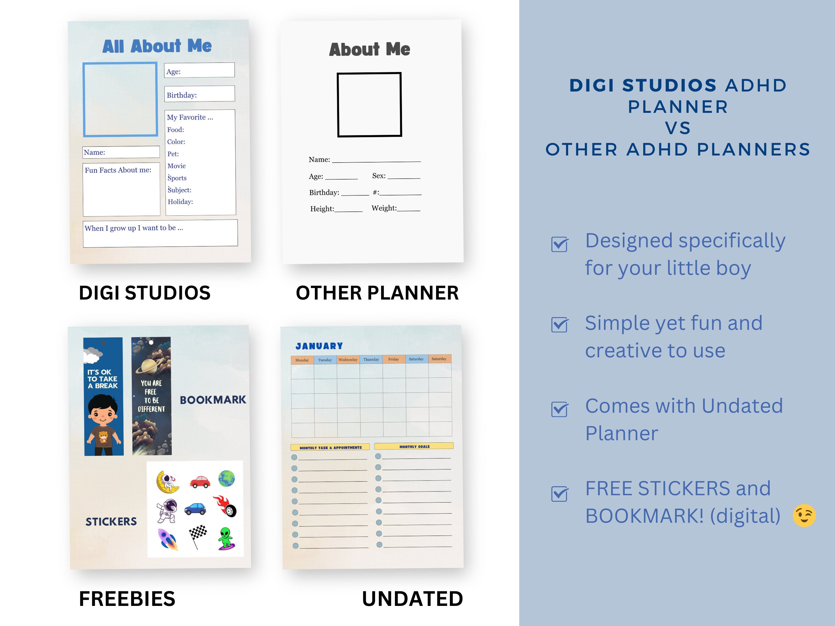 Fun Kids ADHD Planner Set: Worksheets, Calendar, Habit Tracker, Focus ...