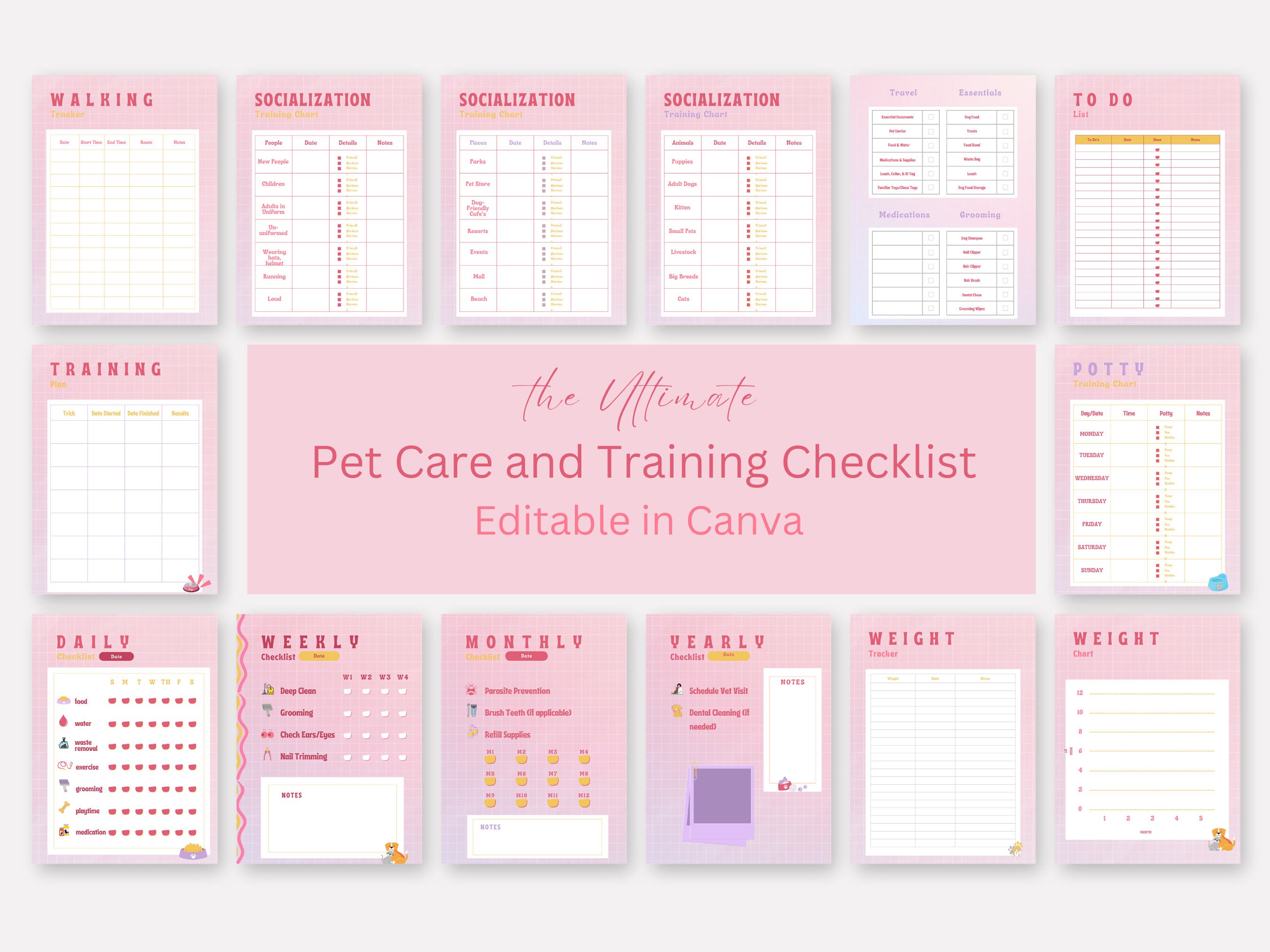 Pink Pet Care Business Template, Dog Care Planner, Pet Portrait Gallery ...