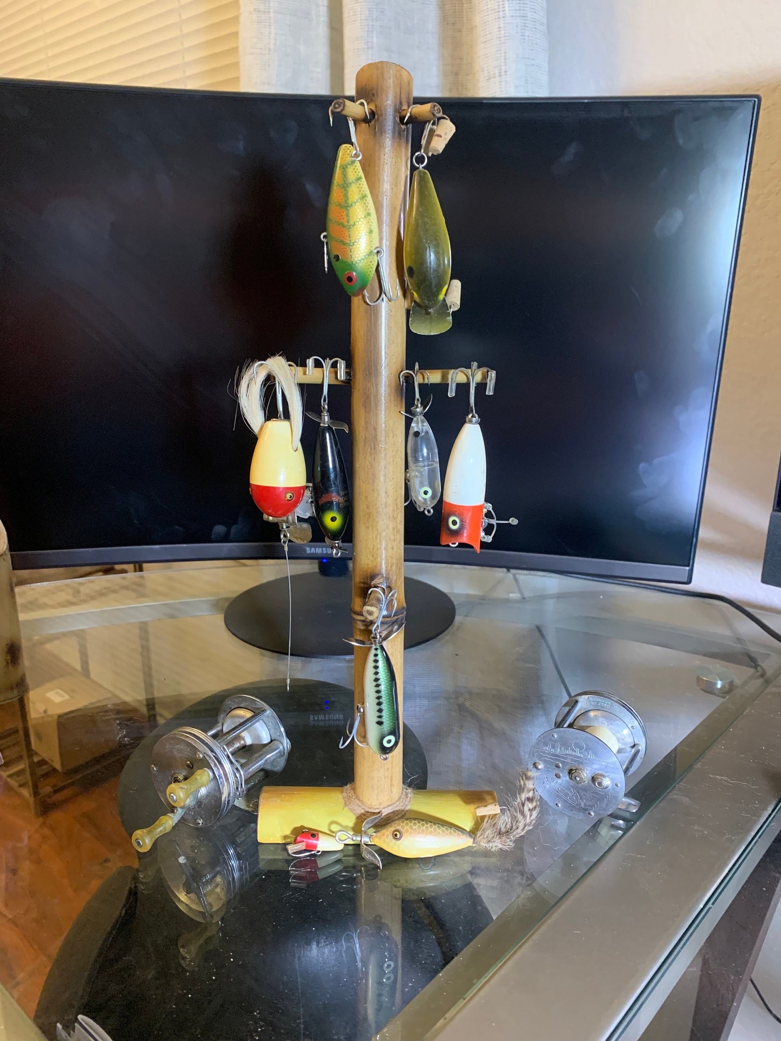 Handcrafted Bamboo Vintage Fishing Lure Display Stand. Great Gift for ...